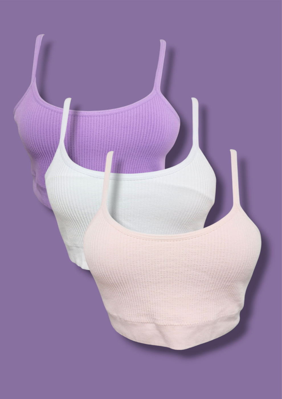 3 Pack Ribbed Bra - Lilac, White & Pale Pink – Simplify Trims