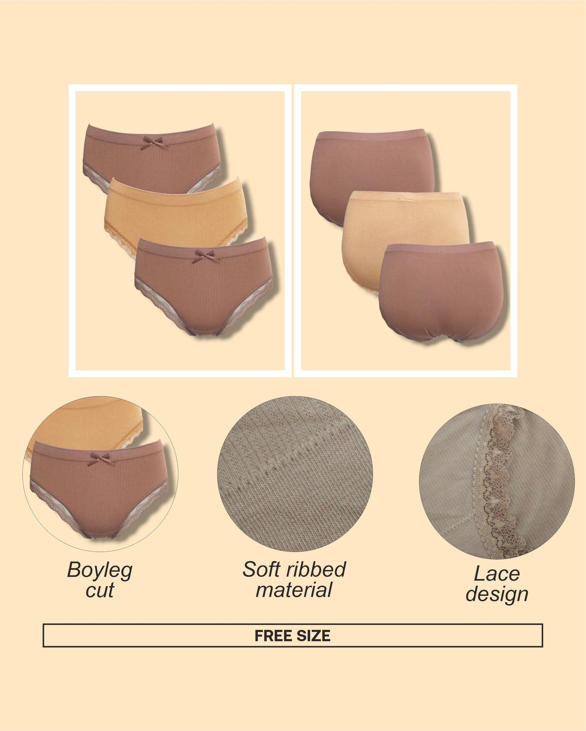 3 Pack Boyleg Cut Panties - Tonal Brown – Simplify Trims